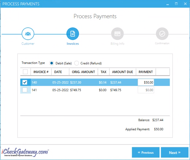 QuickBooks Plugin: Process Payments - Debits (Sales)