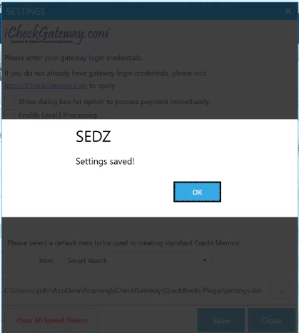 QuickBooks Plugin: Settings